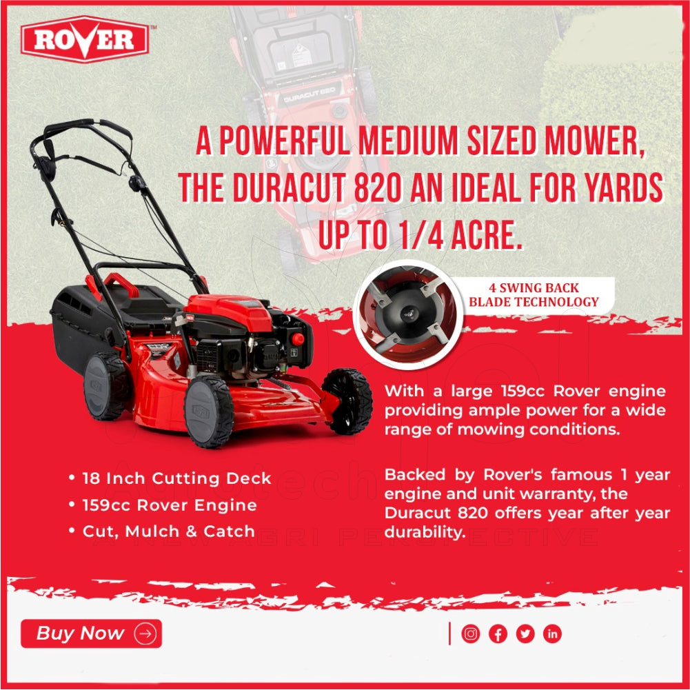 Buy Rover Duracut 820 Push Lawn Mower – 159 cc Petrol | Pahel Agrotech